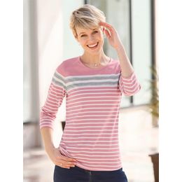 3/4-Arm-Shirt Classic Basics "3/4-Arm-Shirt", Damen, Gr. 42, rosa (altrosa, ecru, geringelt), 100% Baumwolle, gemustert, gestreift, mehrfarbig, Rundhals, Shirts 3/4-Arm-Shirt