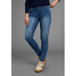 Skinny-fit-Jeans Bruno Banani, Damen, Gr. 34, N-Gr, blau (dunkelblau us), Denim/Jeans, Obermaterial: 76% Baumwolle, 16% Polyester, 7% Viskose, 1% Elasthan, unifarben, Basic, extraeng lang, Jeans Skinny-fit-Jeans, extraenger Schnitt, normale Leibh&ouml;he, mit Ges&auml;&szlig;- und Eingrifftaschen
