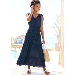 Maxikleid Lascana, Damen, Gr. 44, N-Gr, blau (marine), Cr&ecirc;pe, Obermaterial: 100% Viskose, unifarben, figurumspielend kn&ouml;chelfrei, V-Ausschnitt, Kleider Maxikleid, mit tiefem Ausschnitt aus gekreppter Viskose