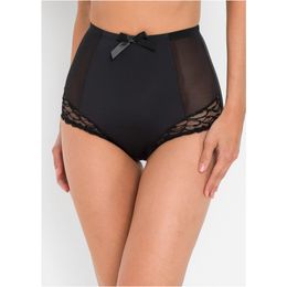 Shapingslip bonprix, Damen, Gr. 40, schwarz, Obermaterial: 70% Polyamid, 30% Elasthan. Netz: 86% Polyamid, 14% Elasthan. Spitze: 87% Polyamid, 13% Elasthan, unifarben, figurbetont, Unterhosen Shapingslip, figurbetonte Passform, mit seitlichen Netzeins&auml;tzen