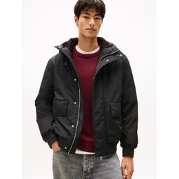 Bomberjacke Tommy Jeans "CITY READY BOMBER", Herren, Gr. XL, schwarz, Web, Obermaterial: 100% Polyamid, unifarben, regular fit normal, Rundhals, eingesetzt gerader Abschluss, Jacken Bomberjacke, Fliegerjacke, Freizeitjacke Regular fit mit Rundhalsausschnitt