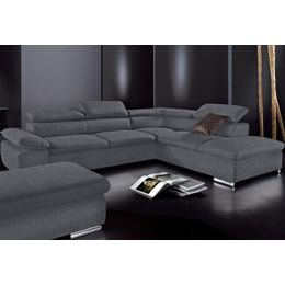 Sit & More Ecksofa SIT & MORE "Alcudia L-Form", grau (dunkelgrau), B:272cm H:73cm T:226cm, 100% Polyester, Sofas, Ecksofa, mit Armteilverstellung, optional Kopfteilverstellung und Bettfunktion