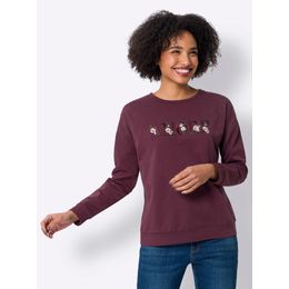 Sweatshirt Heine, Damen, Gr. 40, rot (burgund), 95% Baumwolle, 5% Elasthan, gebl&uuml;mt, gemustert, unifarben, Rundhals, Sweatshirts Sweatshirt