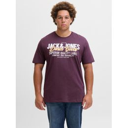 Jack & Jones PlusSize T-Shirt "JJELOGO TEE SS ONECK 2 COL AW25 NOOS PLS", Herren, Gr. 4XL, lila (plum perfect), Jersey, Obermaterial: 100% Baumwolle, JACK & JONES PLUSSIZE, bedruckt, regular fit h&uuml;ftlang, Rundhals, Shirts T-Shirt