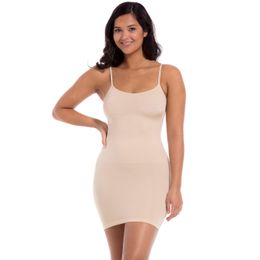 Shaping-Kleid MAGIC BODYFASHION "Seamless Bodydress", Damen, Gr. S, N-Gr, braun (latte), Web, Obermaterial: 89% Polyamid, 11% Elasthan, unifarben, figurbetont ca. Mitte Oberschenkel, tiefer Rundhals, Kleider Shaping-Kleid, glatte, nahtlose Verarbeitung f&uuml;r einen unsichtbaren Look