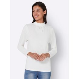Stehkragenshirt Classic Basics "Stehkragen-Shirt", Damen, Gr. 40, beige (ecru), 100% Baumwolle, unifarben, Shirts Stehkragenshirt