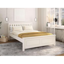 Bett OTTO HOME "Fredegard, skandinavischer Stil, vielseitig kombinierbar, 2 Breiten", wei&szlig;, B:149,6cm H:95,8cm L:213,1cm, Betten, Bett, Sprossen am Kopfteil, mit Lattenrost, Kassettenoptik