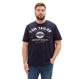 T-Shirt Tom Tailor PLUS, Herren, Gr. XXL, sky captain blau, Single Jersey, Obermaterial: 100% Baumwolle, bedruckt, bequem h&uuml;ftbedeckend, Rundhals, Shirts T-Shirt, mit Logo-Print