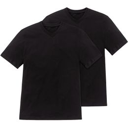 V-Shirt Schiesser "Essentials", Herren, Gr. M, schwarz, Single Jersey, Obermaterial: 100% Baumwolle, unifarben, regular fit h&uuml;ftbedeckend, V-Ausschnitt, Shirts V-Shirt, mit V-Ausschnitt