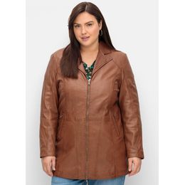 Lederjacke sheego, Damen, Gr. 40, braun (cognac), 100% Leder, unifarben, Jacken Lederjacke