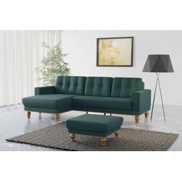 Sit & More Ecksofa SIT & MORE "Orient 5 L-Form", gr&uuml;n (dunkelgr&uuml;n), B:279cm H:90cm T:167cm, 100% Polyester, Sofas, Ecksofa, mit Strass-Stein, wahlweise mit Bettfunktion und Bettkasten