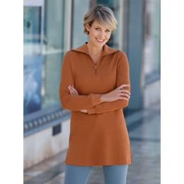 Longsweatshirt Classic Basics, Damen, Gr. 48, braun (cognac), 100% Baumwolle, unifarben, Sweatshirts Longsweatshirt