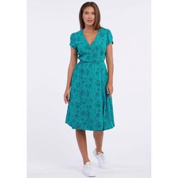 Sommerkleid Ragwear "LOWENNA", Damen, Gr. S (36), N-Gr, gr&uuml;n (teal gr&uuml;n), Web, Obermaterial: 100% Viskose, gebl&uuml;mt, gemustert, V-Ausschnitt, Kleider Sommerkleid, Ausschnitt mit Wickeleffekt und Taillen Bindeband