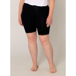 Radlerhose Base Level Curvy "Ava", Damen, Gr. 58 (60), N-Gr, schwarz, Jersey, Obermaterial: 94% Viskose, 6% Elasthan, unifarben, Basic, figurbetont ca. Mitte Oberschenkel, Hosen Radlerhose, mit Spitzenkante