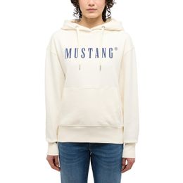 Sweatshirt Mustang "Style Margo", Damen, Gr. M, wei&szlig; (whisper wei&szlig;), Web, Obermaterial: 100% Baumwolle, bedruckt, regular fit normal, ohne Ausschnitt, Sweatshirts Sweatshirt, mit Logo Print