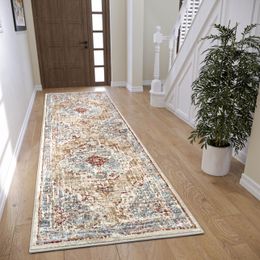Teppich Hanse Home "Strozzi", blau (beige,blau), B:80cm H:8mm L:240cm, Jute, Polyester, Polypropylen (PP), Teppiche, Teppich, L&auml;ufer, Orientalisch, Kurzflor, Wohnzimmer, Schlafzimmer, Esszimmer