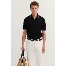 Poloshirt Bugatti, Herren, Gr. S, schwarz (290, schwarz), 100% Baumwolle, unifarben, normal, ohne Ausschnitt, Rippb&uuml;ndchen, Shirts Poloshirt, mit Kontraststreifen und Bruststickerei