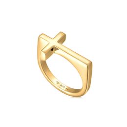 Silberring Kuzzoi "Ring Herren Kreuz Modern Schlicht 925 Silber" Gr. 64, gold, Fingerringe, Herren, 64, Silber 925 (Sterlingsilber), Silberring