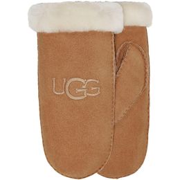 UGG Australia Lederhandschuhe UGG "W SHEARLING UGG EMBROIDER MITTEN", Damen, Gr. L/XL (L/XL), braun (chestnut), Lammleder, unifarben, Handschuhe Lederhandschuhe
