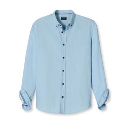 Langarmhemd OLYMP, Herren, Gr. XL, N-Gr, blau (bleu), Twill, Obermaterial: 100% Baumwolle, Manschette, Hemden Langarmhemd, Regular Fit, Businesshemd, Button-down-Kragen, Feincord