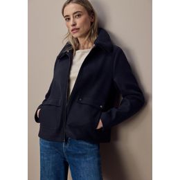 Kurzjacke Street One, Damen, Gr. 40, blau (obsidian blau), Web, Obermaterial: 90% Polyester, 10% Viskose. Futter: 100% Polyester, bequem h&uuml;ftlang, ohne B&uuml;ndchen, Jacken Kurzjacke, Abnehmbarer Kragenbesatz