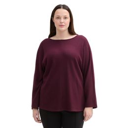 Fledermausshirt Tom Tailor PLUS, Damen, Gr. 44, rot (schwarz berry melange), Obermaterial: 70% Polyester, 29% Viskose, 1% Elasthan, meliert, loose fit normal, Rundhals, Fledermaus&auml;rmel, Shirts Fledermausshirt, mit Fledermaus&auml;rmeln