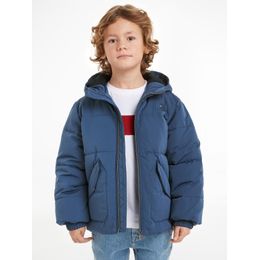 Steppjacke Tommy Hilfiger "MONOTYPE PADDED PUFFER JACKET", Jungen, Gr. 74, blau (aegean sea), Web, Obermaterial: 100% Polyamid. Futter: 100% Polyester, unifarben, Basic, eingesetzt mit Gummizug, Jacken Steppjacke, Baby bis 2 Jahre, mit Kapuze, Gummizug am &Auml;rmel
