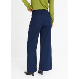 Stoffhose bonprix "Hose", Damen, Gr. 46, N-Gr, blau (dunkelblau), Obermaterial: 95% Polyester, 5% Elasthan, slim fit, Hosen Stoffhose, aus Polyester und Elasthan, hohes Bunddesign, Slim Fit Passform