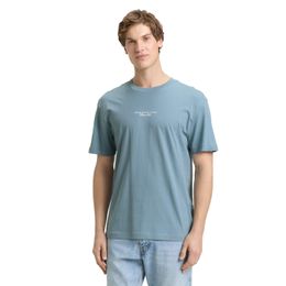 T-Shirt Tom Tailor Denim, Herren, Gr. M, citadel blau, Single Jersey, Obermaterial: 100% Baumwolle, bedruckt, relaxed fit normal, Rundhals, gerader Abschluss, Shirts T-Shirt, mit Schriftz&uuml;gen