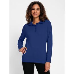 Polokragenpullover Casual Looks "Pullover", Damen, Gr. 46, blau (royalblau), 100% Baumwolle, unifarben, Pullover Polokragenpullover
