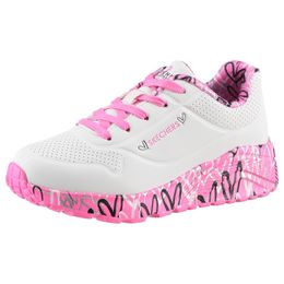 Sneaker Skechers "UNO LITE-LOVELY LUV", M&auml;dchen, Gr. 32, pink (wei&szlig;, pink), Lederimitat, Textil, kontrastfarbene Details, Schuhe Sneaker, Schn&uuml;rschuh mit bedruckter Sohle, Gr&ouml;&szlig;enschablone zum Download
