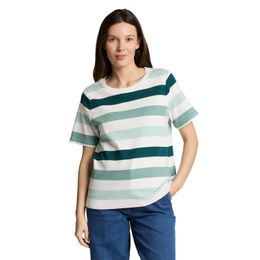 T-Shirt Tom Tailor, Damen, Gr. S, wei&szlig; mint bold stripe, Single Jersey, Obermaterial: 100% Baumwolle, gestreift, regular fit normal, Rundhals, gerader Abschluss, Shirts T-Shirt, mit Streifen Muster