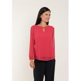 Langarmbluse Seidel Moden, Damen, Gr. 50, rot (himbeer), Single Jersey, Obermaterial: 94% Polyester, 6% Elasthan. Obermaterial 2: 95% Viskose, 5% Elasthan, Basic, loose fit h&uuml;ftbedeckend, Rundhals, elastischer Bund, Blusen Langarmbluse, MADE IN GERMANY