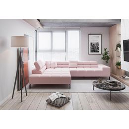 Ecksofa Home Affaire "Ancona New, wahlweise motorische Sitztiefenverstellung, auch in Cord", rosa (ros&eacute;), B:321cm T:216cm, 100% Polyester, Sofas, Ecksofa, feine Steppung, mit Kopfteilverstellung, 3 Zierkissen, L-Form