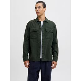 Jack & Jones Langarmhemd JACK & JONES "JJECHARGE OVERSHIRT LS NOOS", Herren, Gr. M, N-Gr, duffel bag, Web, Obermaterial: 60% Baumwolle, 40% Polyester, unifarben, relaxed fit, Hemden Langarmhemd