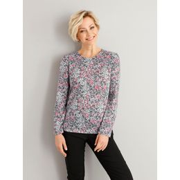 Print-Shirt Classic Basics "Druck-Shirt", Damen, Gr. 52, wei&szlig; (wei&szlig;, gemustert), 60% Polyester, 35% Viskose, 5% Elasthan, gebl&uuml;mt, gemustert, mehrfarbig, Rundhals, Shirts Print-Shirt