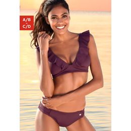 Triangel-Bikini JETTE, Damen, Gr. 34, Cup A/B, rot (bordeaux), Polyamid, unifarben, Bikini-Sets Triangel-Bikini, mit Volant