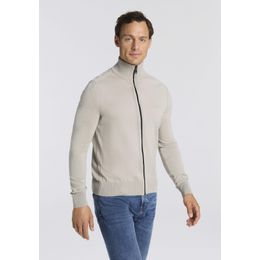 Strickjacke BOSS Orange "Avac", Herren, Gr. S, beige (light beige271), Strick, Obermaterial: 60% Schurwolle, 40% Polyacryl, regular fit h&uuml;ftlang, B&uuml;ndchen, Strickjacken Strickjacke, mit Logostickerei auf der Brust