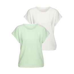 Kurzarmshirt Vivance "aus b&uuml;gelfreier Strukturqualit&auml;t im 2er Pack", Damen, Gr. 40/42, beige (lime, creme), Stoff, Obermaterial: 80% Polyester, 16% Viskose, 4% Elasthan, unifarben, bequem normal, Rundhals, Shirts Kurzarmshirt, mit Viskose, Topseller
