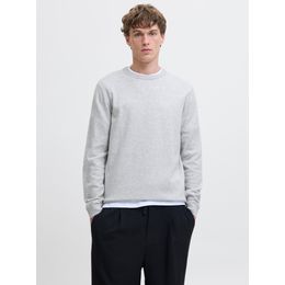 Jack & Jones Strickpullover JACK & JONES "JJEPERFECT WOOL KNIT CREW NECK SN", Herren, Gr. XXL, grau (light grau melange), Strick, Obermaterial: 32% Baumwolle, 28% Polyester, 20% Wolle, 20% Nylon, meliert, regular fit, Rundhals, B&uuml;ndchen, Pullover Strickpullover