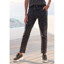 Sweathose Venice Beach, Damen, Gr. 40, N-Gr, anthrazit, schwarz bedruckt, Sweatware, Obermaterial: 95% Baumwolle, 5% Elasthan, figurumspielend kn&ouml;chellang, Hosen Sweathose, mit Animalprint, Jogginghose, sportlich-casual, Topseller