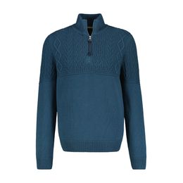 Troyer Lerros, Herren, Gr. S, blau (rich blau), Obermaterial: 60% Baumwolle, 40% Polyacryl, Strukturmuster, slim fit taillenbedeckt, ohne Ausschnitt, Rippb&uuml;ndchen, Pullover Troyer, mit Cable-Strickmuster