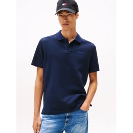 Poloshirt Tommy Jeans "TJM WAFFLE SCRIPT", Herren, Gr. S, schwarz night navy, Jersey, Obermaterial: 100% Baumwolle, regular fit normal, Shirts Poloshirt, regular fit, mit Struktur, Polokragen, Topseller