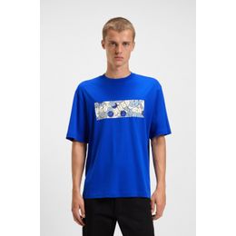 T-Shirt HUGO BLUE "Nurix", Herren, Gr. XL, blau (open blau493), Single Jersey, Obermaterial: 100% Baumwolle, unifarben, regular fit h&uuml;ftlang, Rundhals, Shirts T-Shirt, mit coolem Druck