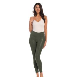 Leggings MAGIC BODYFASHION "Leather Look Legging", Damen, Gr. S, N-Gr, gr&uuml;n (matcha), Obermaterial: 62% Polyamid, 38% Elasthan. Futter: 54% Polyamid, 46% Elasthan, schmal lang, Hosen Leggings, hoch tailliertes Design, keine vordere Mittelnaht