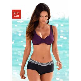 B&uuml;gel-Bikini s.Oliver, Damen, Gr. 40, Cup C, bunt (schwarz, bordeaux), Polyamid, gestreift, unifarben, Bikini-Sets B&uuml;gel-Bikini, im Farbmix