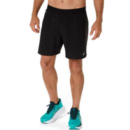 Laufshorts asics "ROAD 7IN SHORT", Herren, Gr. S, N-Gr, grau (performance schwarz, graphite grau), Stoff, Obermaterial: 100% Polyester, unifarben, Hosen Laufshorts
