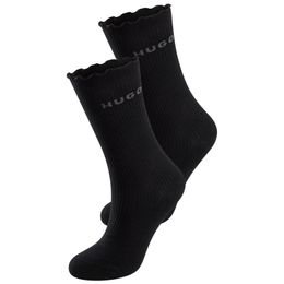 Basicsocken HUGO UNDERWEAR "2P RS LETTUCE CC W", Damen, Gr. 35-38, schwarz 001, Baumwollmischung, normal, Socken Basicsocken, Bund leicht gekr&auml;uselt