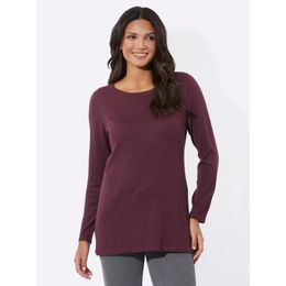 Longpullover Classic Basics "Longpullover", Damen, Gr. 44, rot (burgund, meliert), 40% Viskose, 30% Polyamid, 25% Polyester, 5% Kaschmir, meliert, Pullover Longpullover