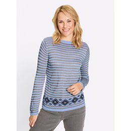 Strickpullover Classic Basics "Langarm-Pullover", Damen, Gr. 54, eisblau, marine, gemustert, 100% Polyacryl, gemustert, gestreift, mehrfarbig, Pullover Strickpullover